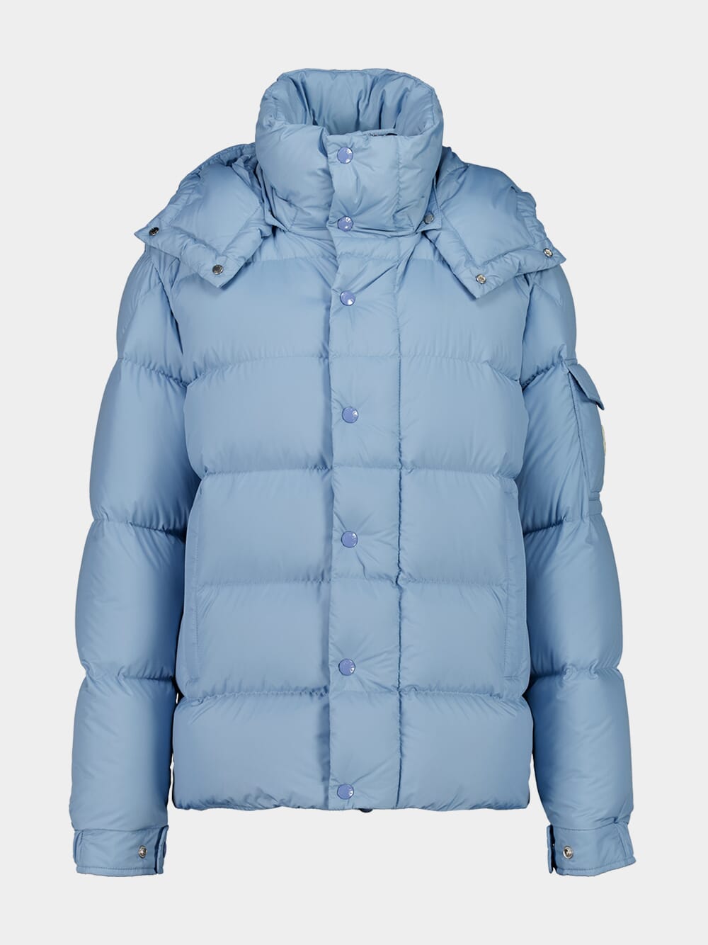 Moncler Light Blue Maya 70 Hooded Short Down Jacket | Fashion Clinic