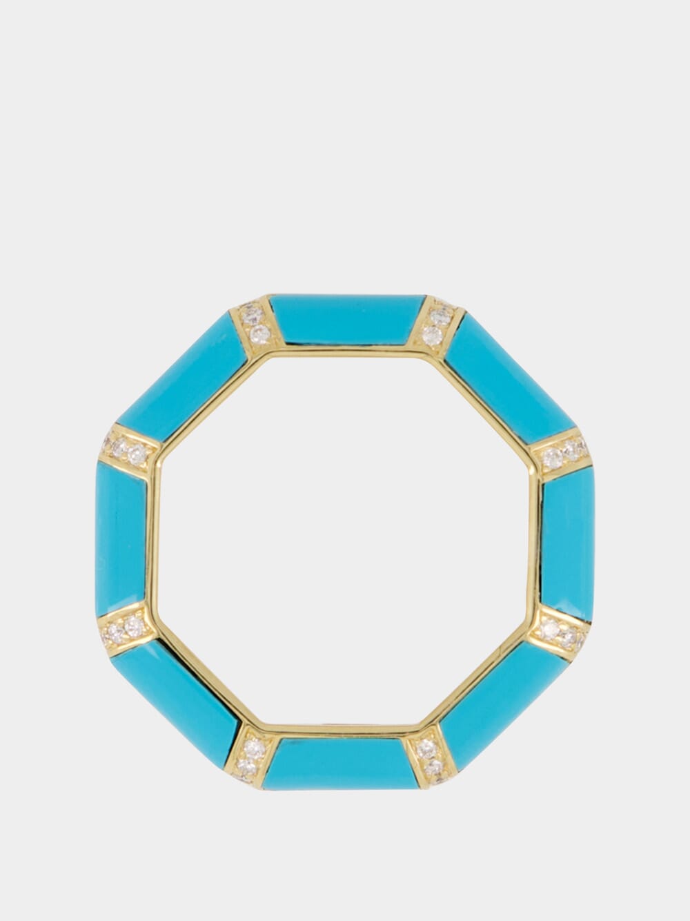 L'Atelier Nawbar Turquoise Blue 54 Bamboo Ring in 18K Gold with White ...