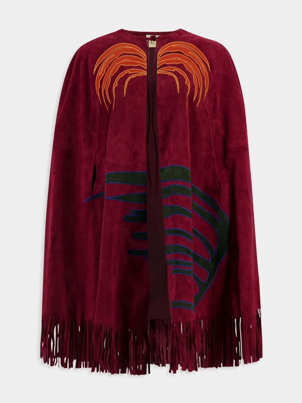 Paula Talia Suede Cape With Embroidered Patches | Fashion Clinic
